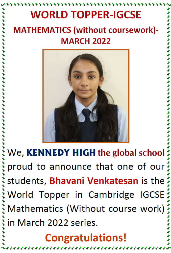 WORLD TOPPER-IGCSE MATHEMATICS (Without Course Work) – MARCH 2022 – Kennedy High the global school